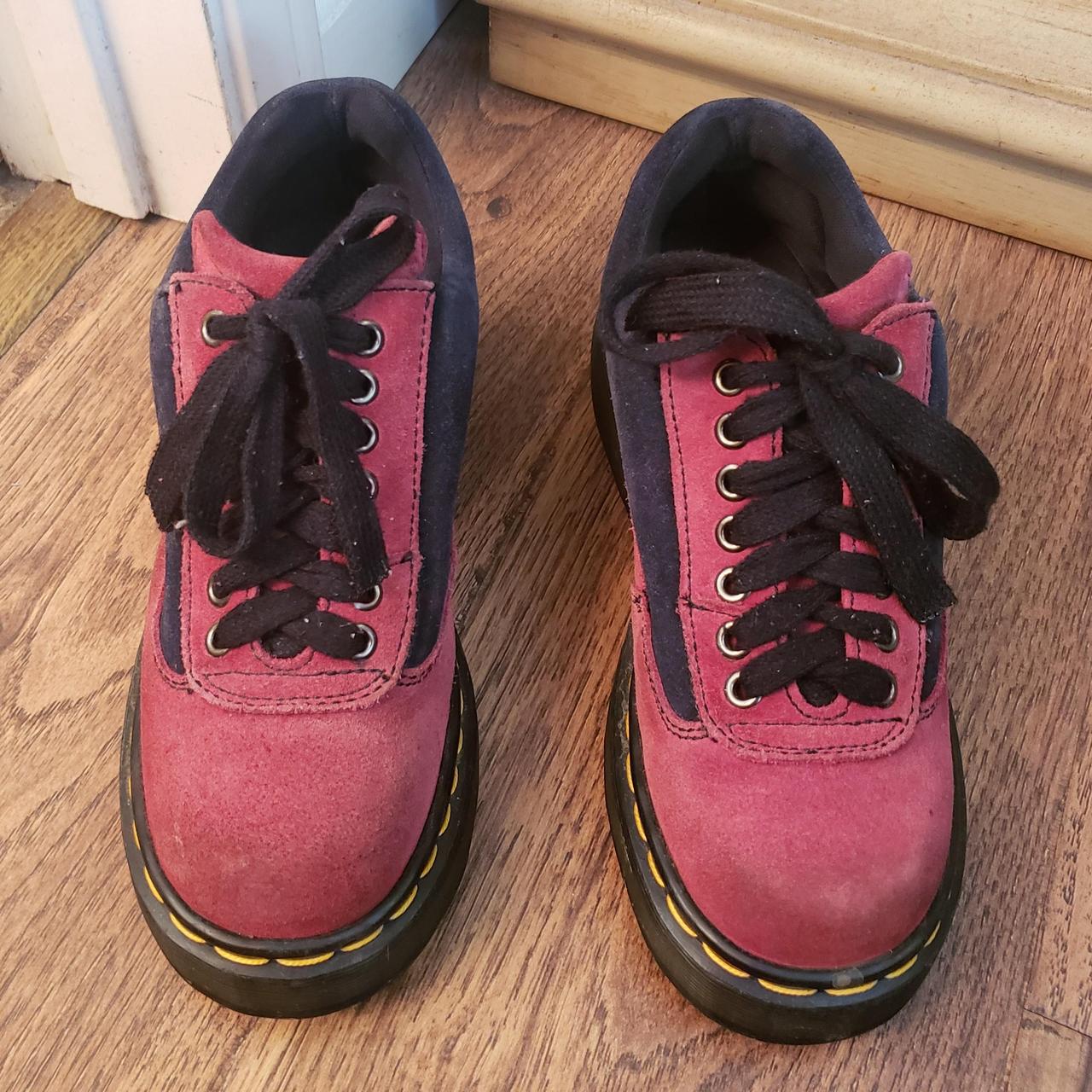 Vintage Doc Martens Platforms Red and Black suede... - Depop