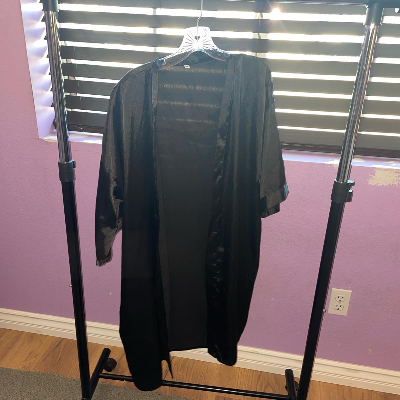 Pretty silk/ satin? black 3/4 sleeve robe has belt... - Depop