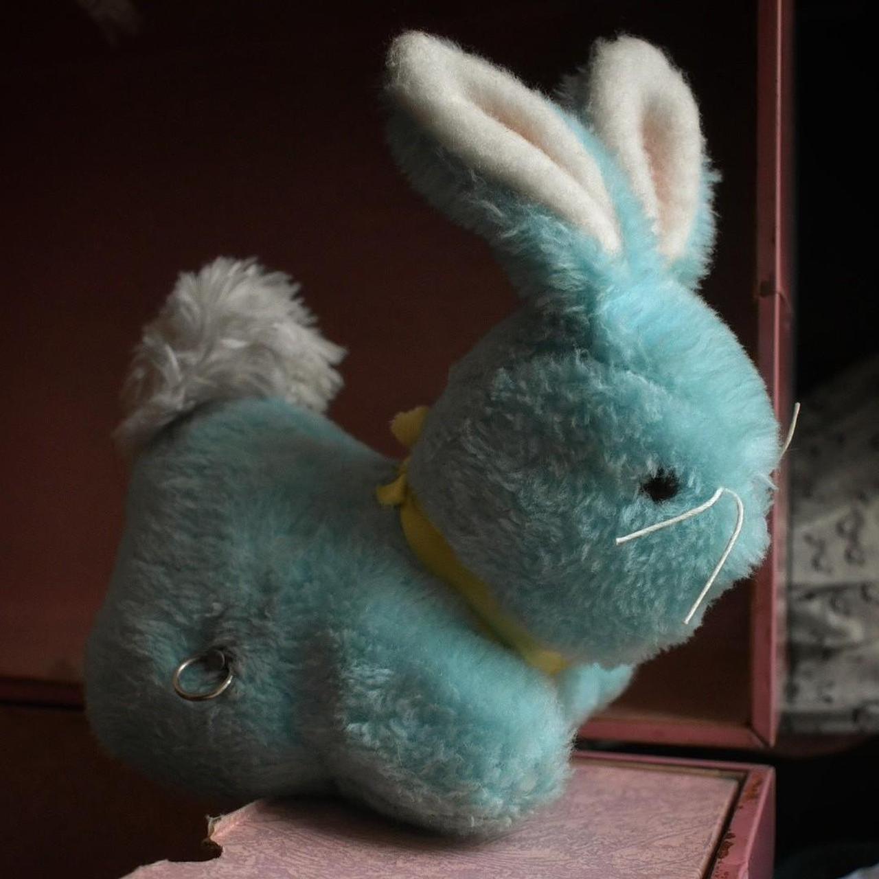 c.1970’s Vintage Stuffed Animal Blue Bunny Toy Music... - Depop