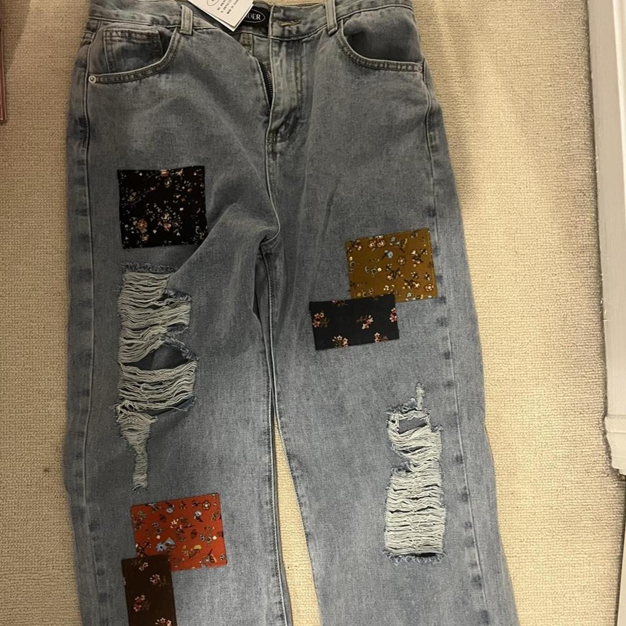 Shop cider jeans with patchwork Size large , approx... - Depop