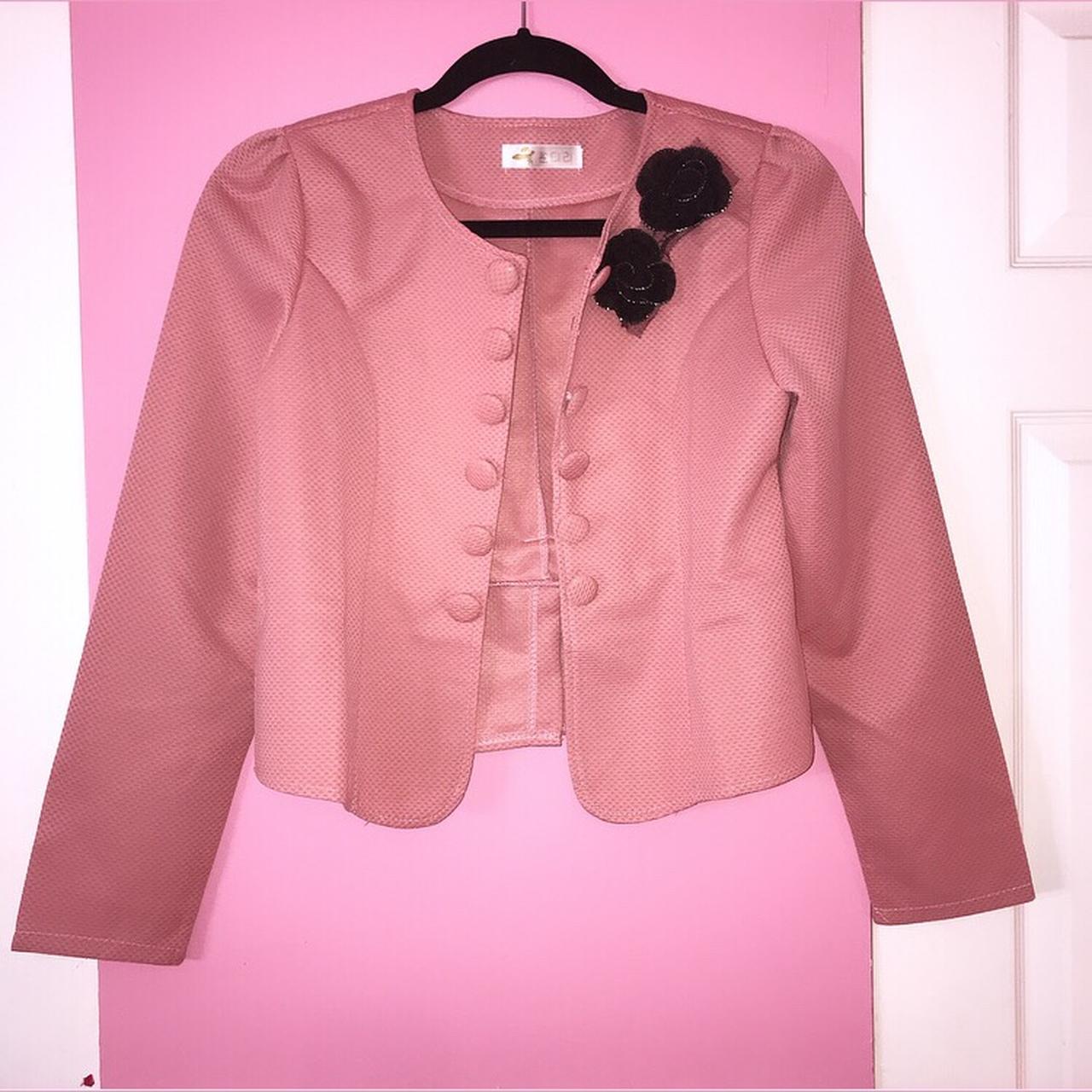 Pink Button up Blazer with floral neckline brand... - Depop
