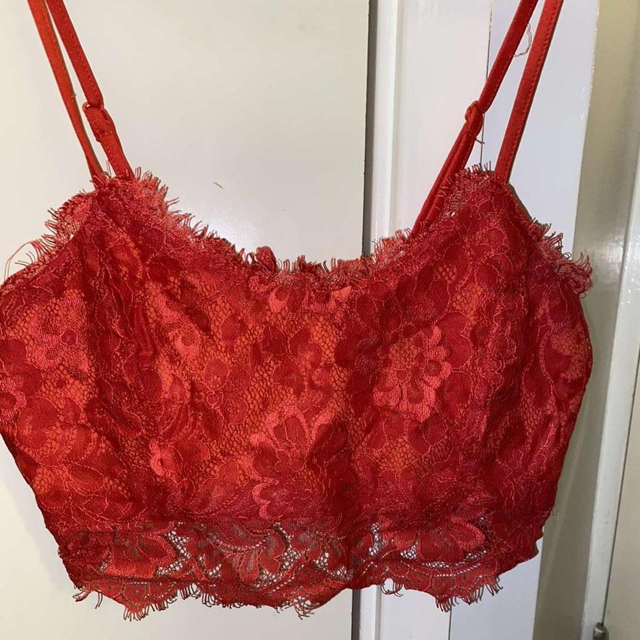 Women’s red lace bralet from Missguided, worn a few... - Depop
