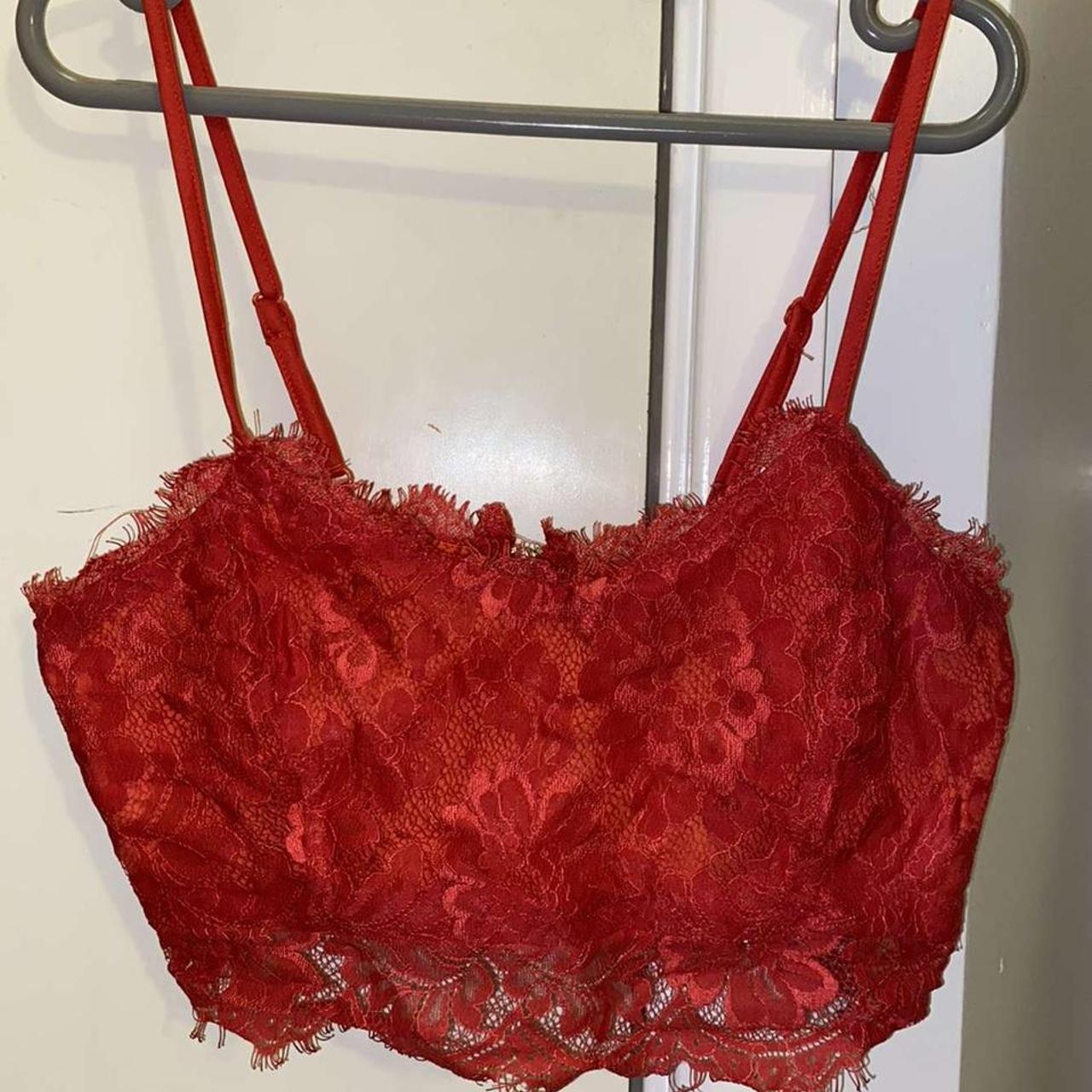 Women’s red lace bralet from Missguided, worn a few... - Depop