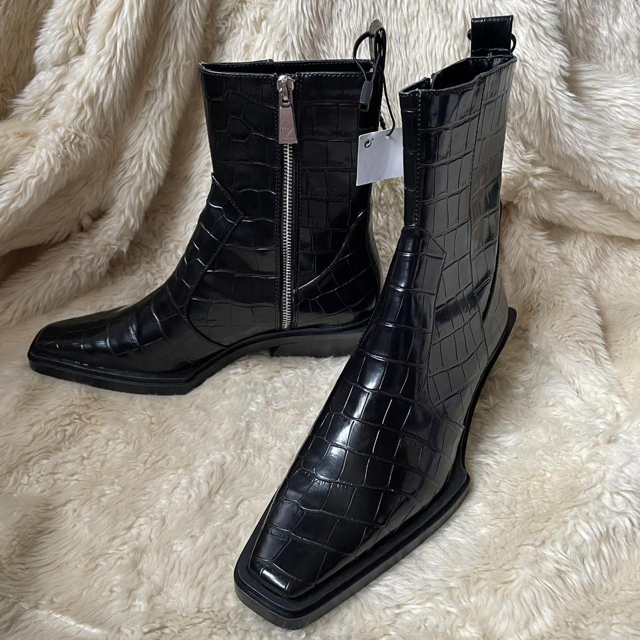 Beautiful moc croc patent black ankle boots with leg... - Depop