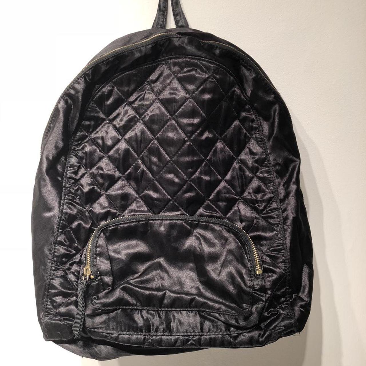 H&M Black Silk Satin Quilted Backpack In great... - Depop