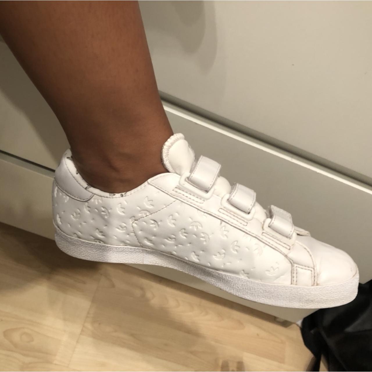 Women’s White Adidas Embossed Velcro Strap Trainers... - Depop