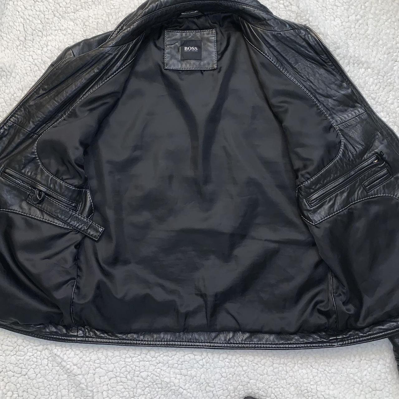 Hugo Boss Leather Jacket Sent from a smoke free... - Depop