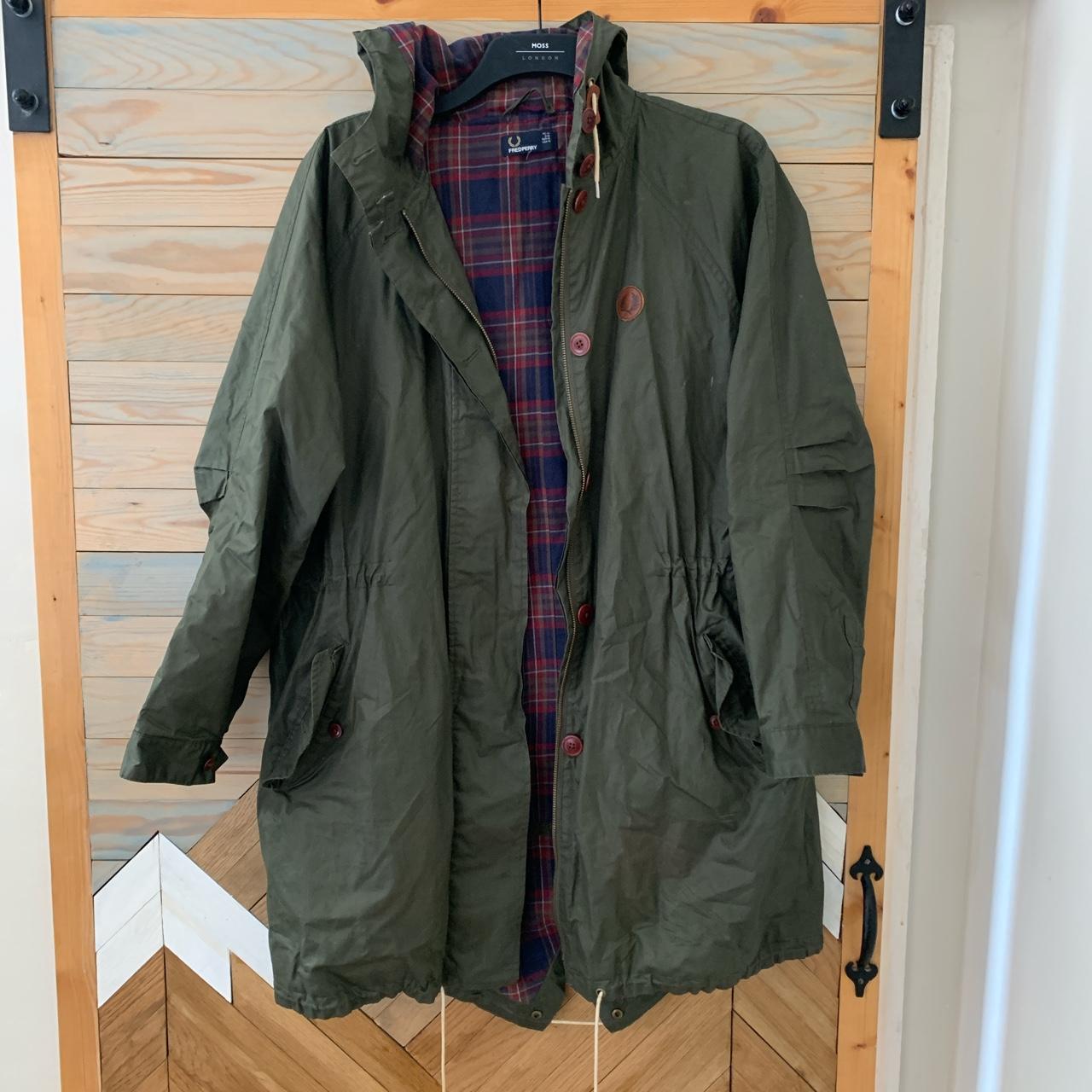 Green Fred Perry Parka Coat. Worn infrequently - Depop