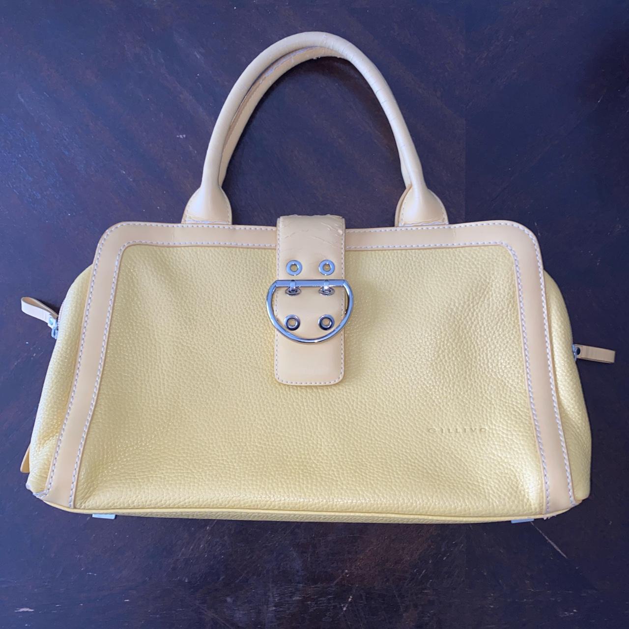 Gillivo yellow leather vintage bag with belt buckle... - Depop
