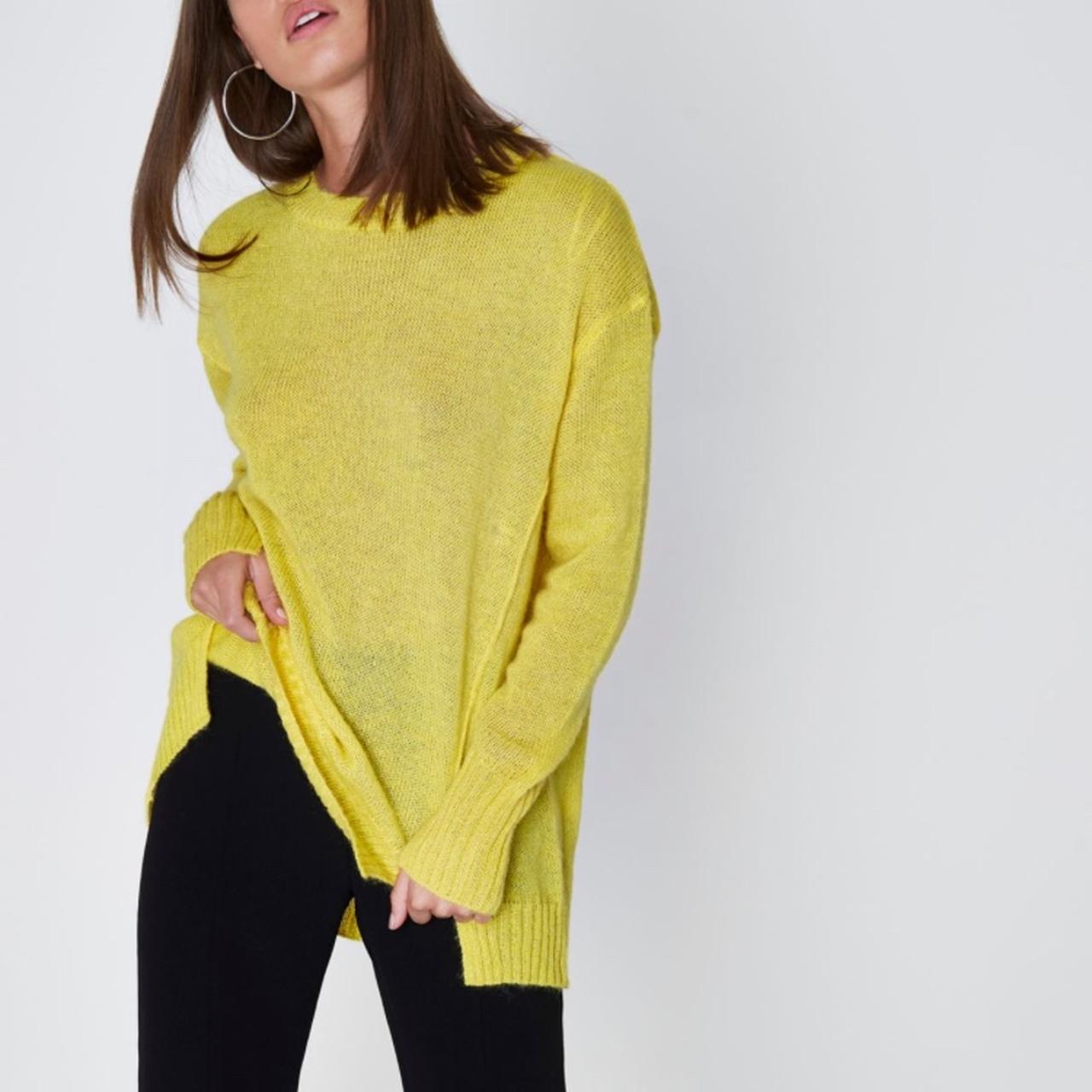 Yellow Crew Neck Mohair Sweater Wore once for... - Depop