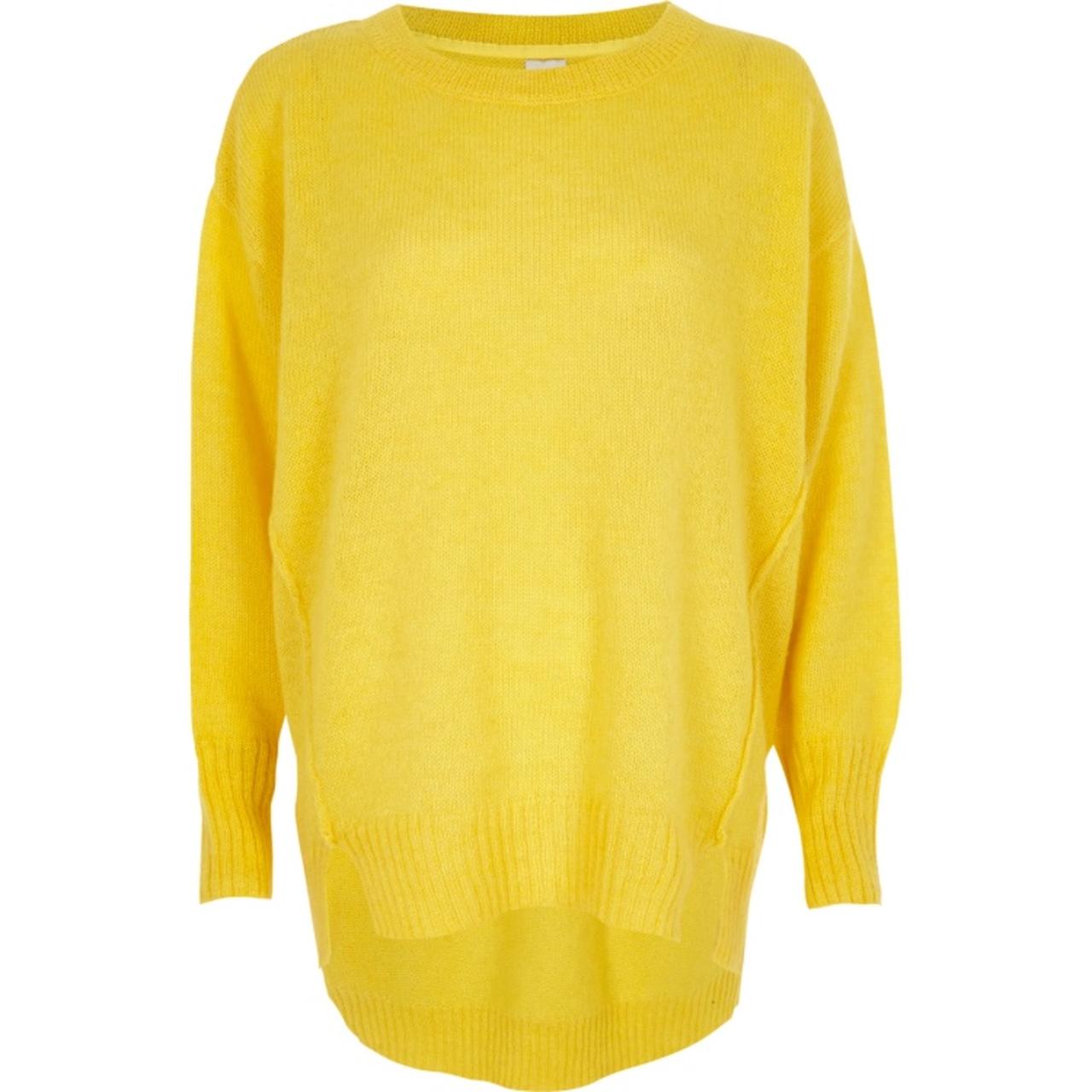 Yellow Crew Neck Mohair Sweater Wore once for... - Depop