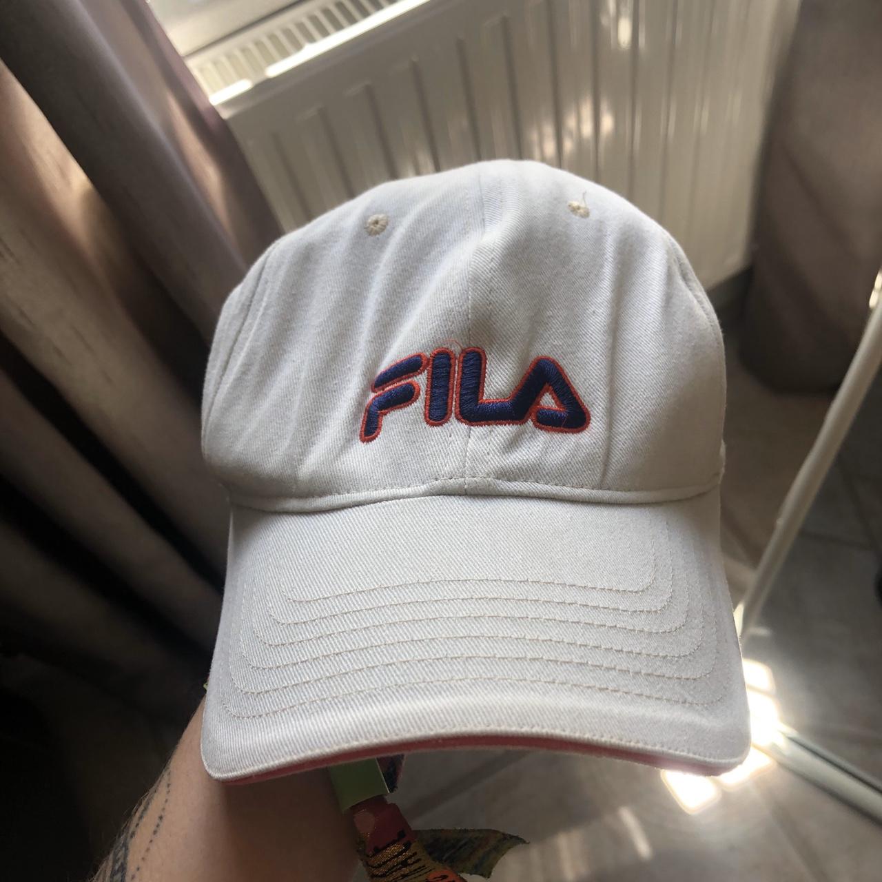 Cream coloured unisex Fila baseball cap, good... - Depop