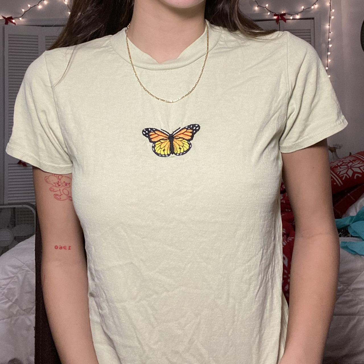 light green butterfly top! brandy melville super... - Depop