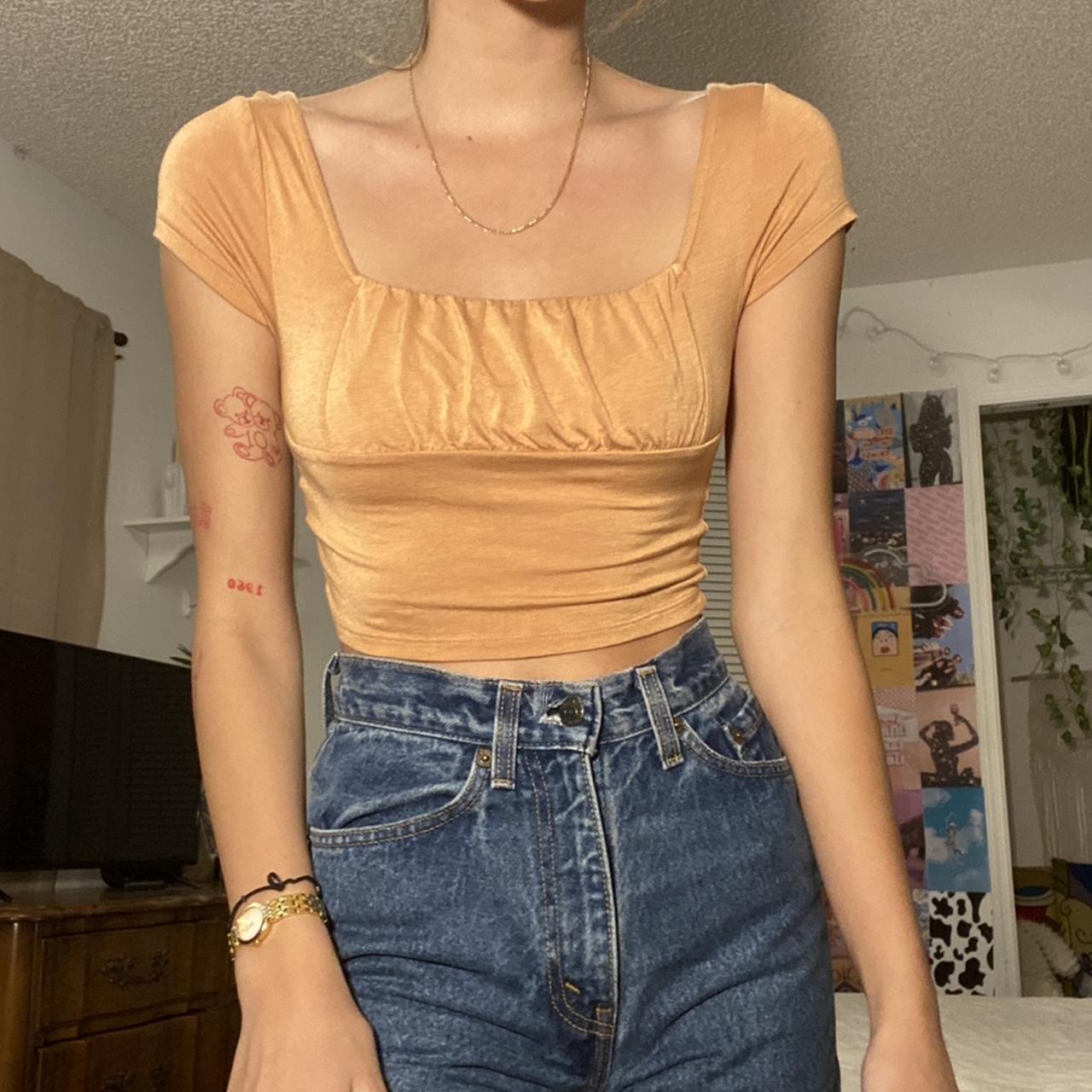 peach colored crop top! super flattering only worn... - Depop