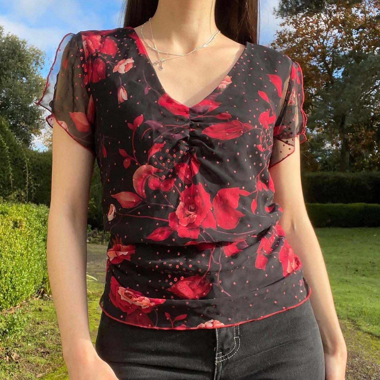 Women's Black and Red Blouse | Depop