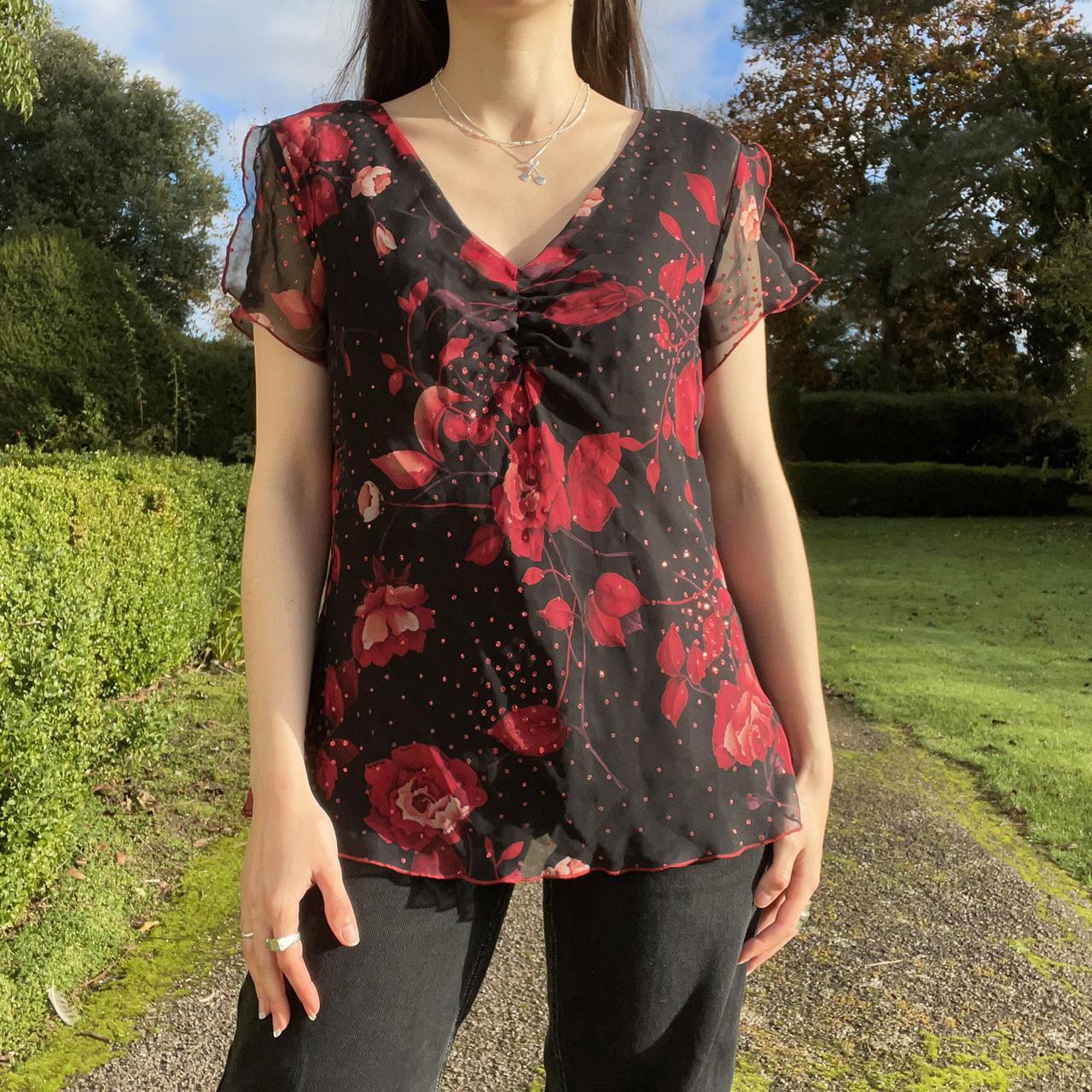 Women's Black and Red Blouse | Depop