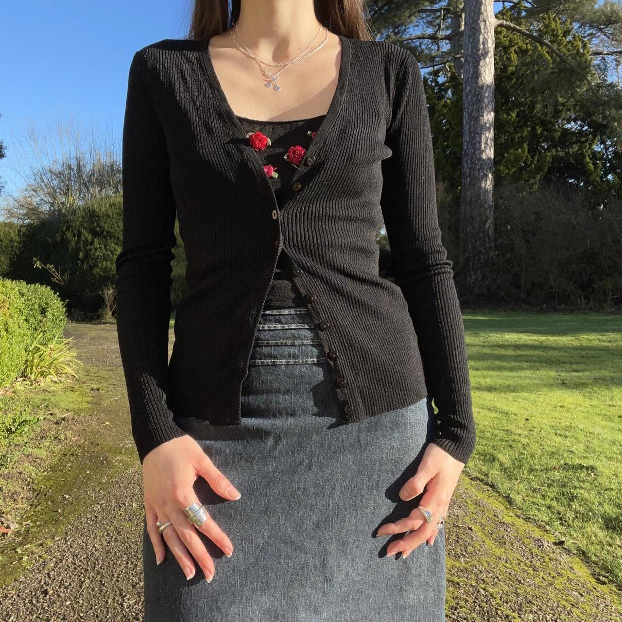 Vintage 90s Principles black ribbed cardi 🖤 Size 8,... - Depop