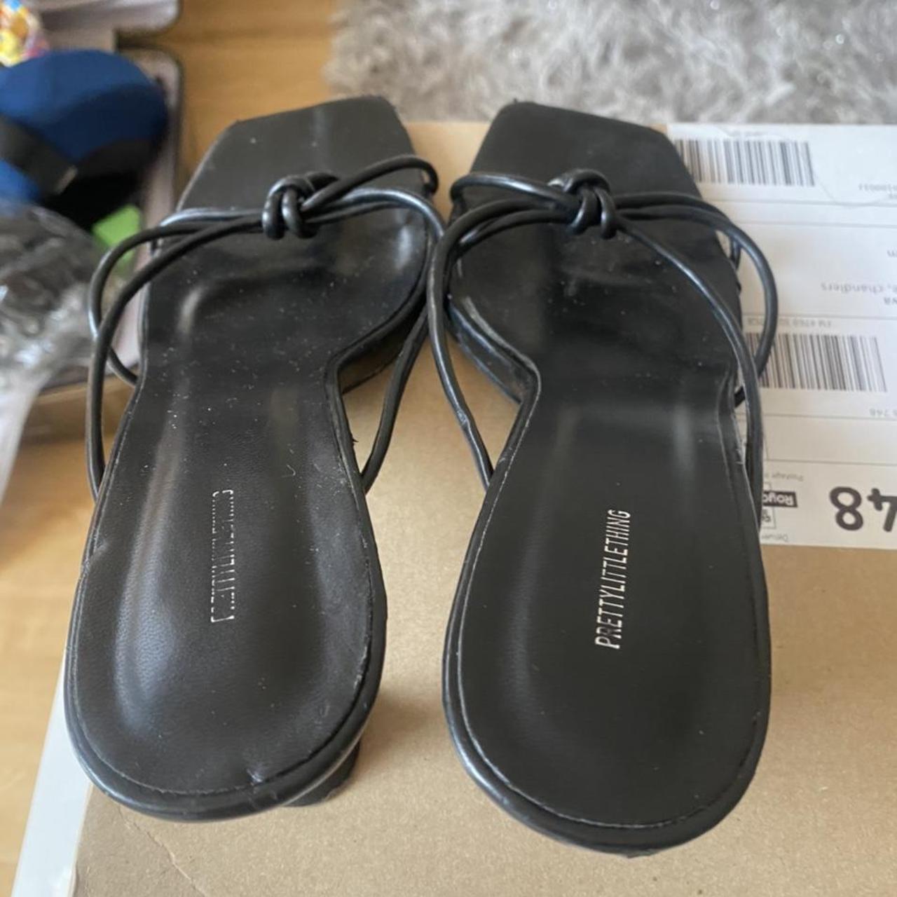 PRETTY LITTLE THING black thong heels, uk... - Depop