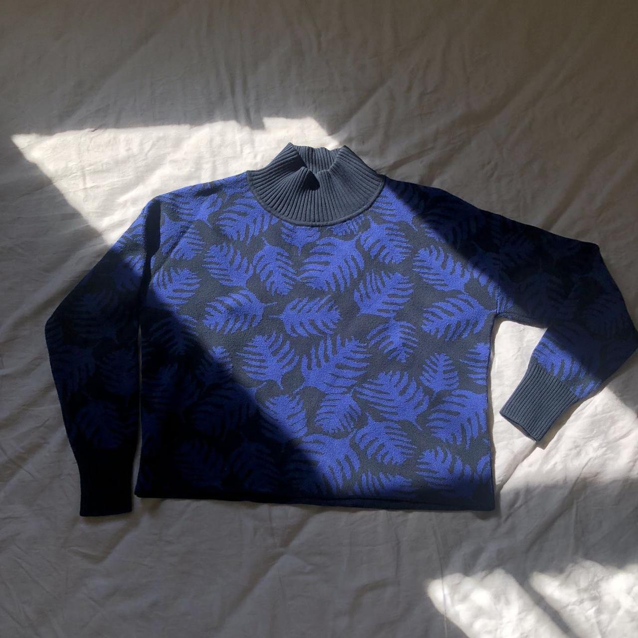 Gorman boxy knit jumper with blue palm leaf... - Depop