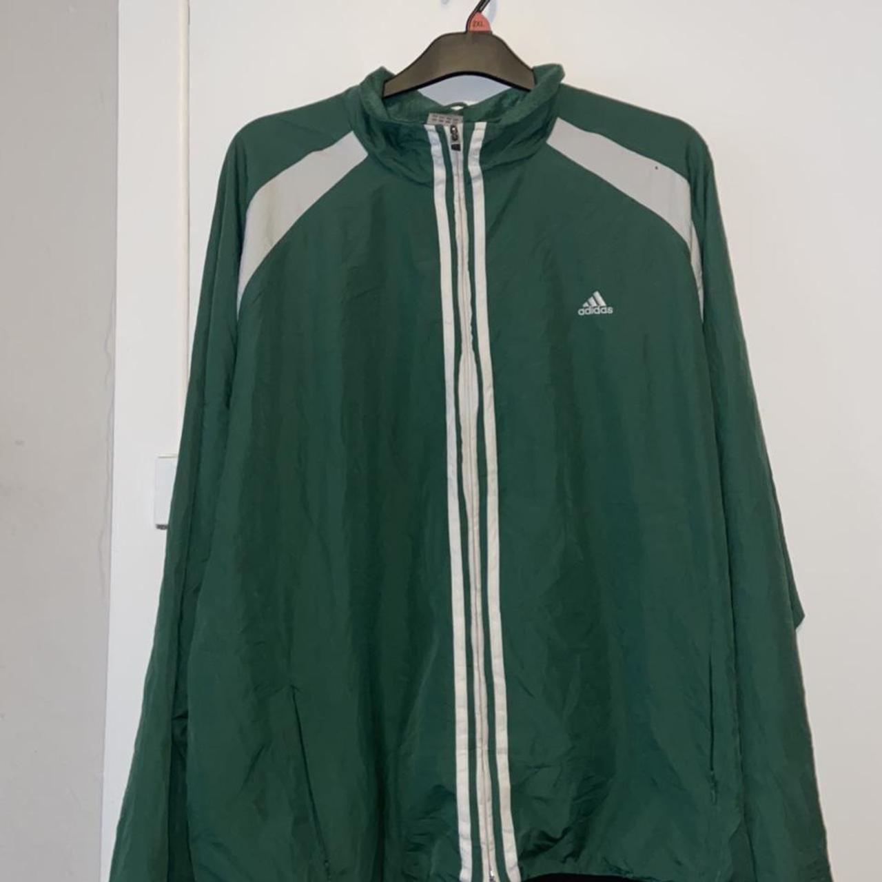 Adidas climaproof track jacket Green and white... - Depop