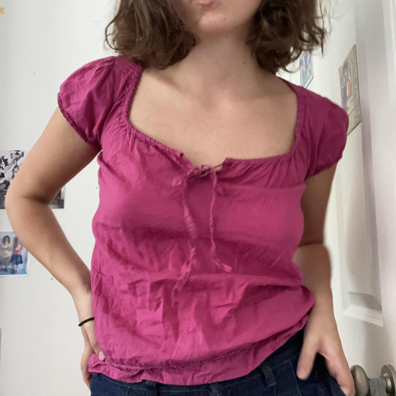 pink milkmaid prairie style top with slightly puffed... - Depop