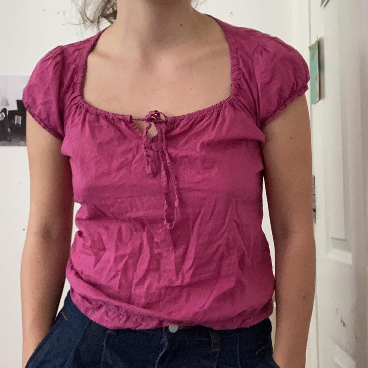 pink milkmaid prairie style top with slightly puffed... - Depop