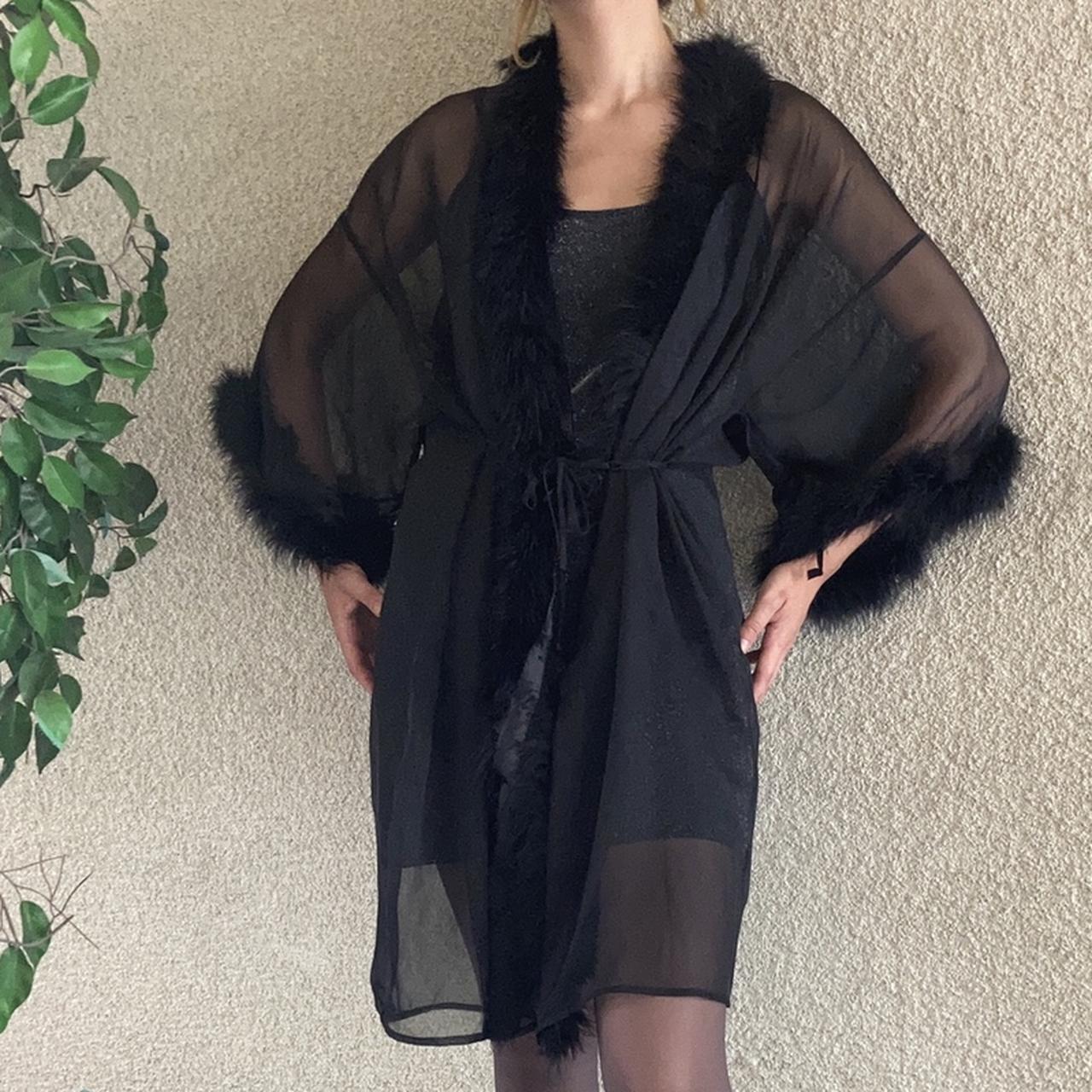 BLACK MARABOU SHEER ROBE Light lingerie from... - Depop
