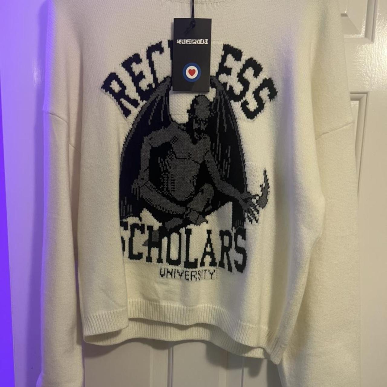 WHITE RECKLESS SCHOLARS GARGOYLE KNIT BNWT SIZE L... - Depop
