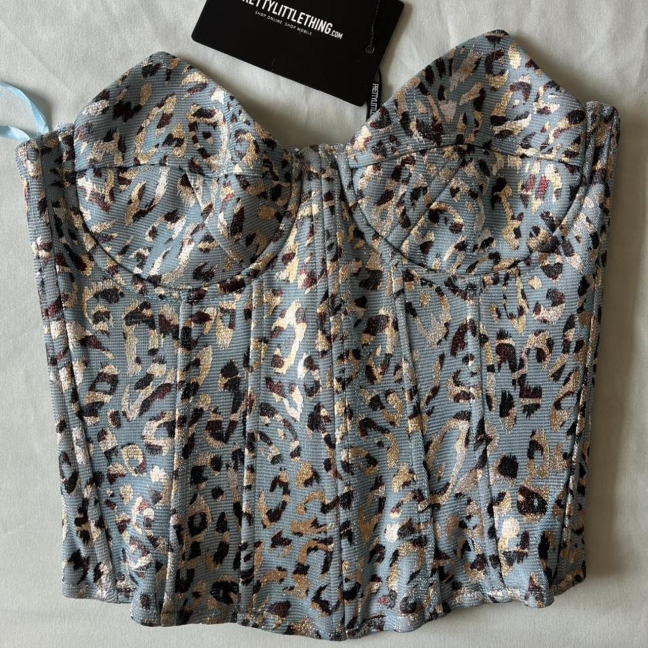 PLT silver leopard corset top Size 8 #PLT #corset... - Depop