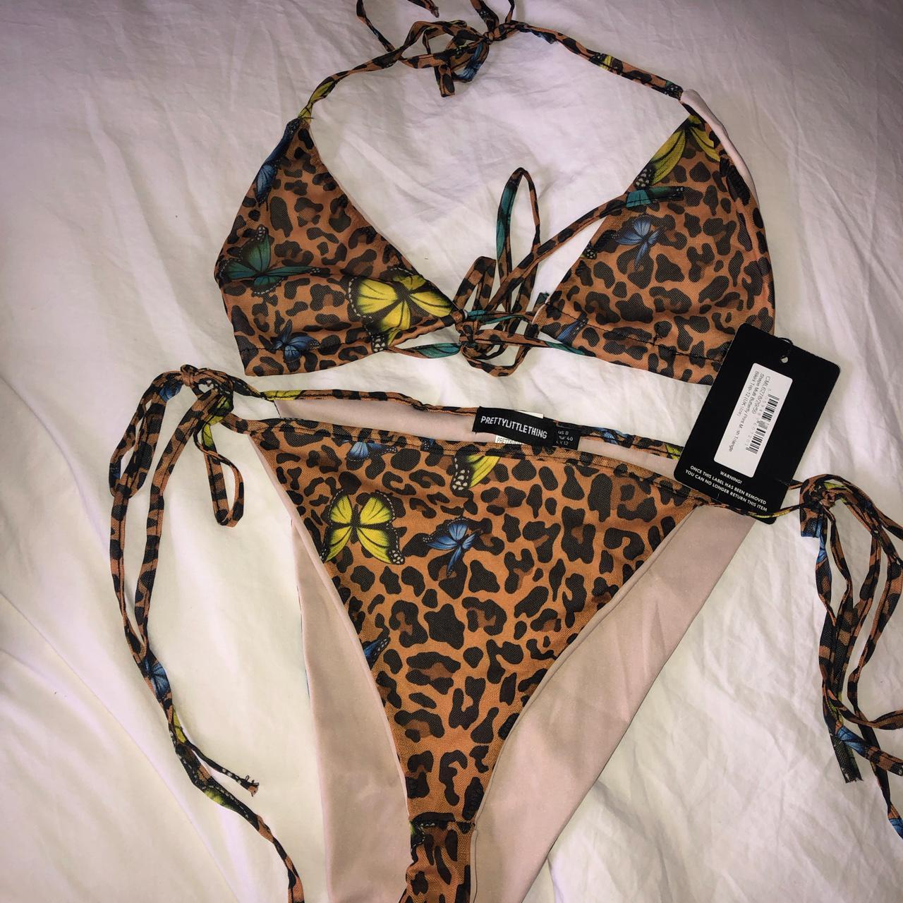Multi Butterfly Print Mesh Bikini Top... - Depop