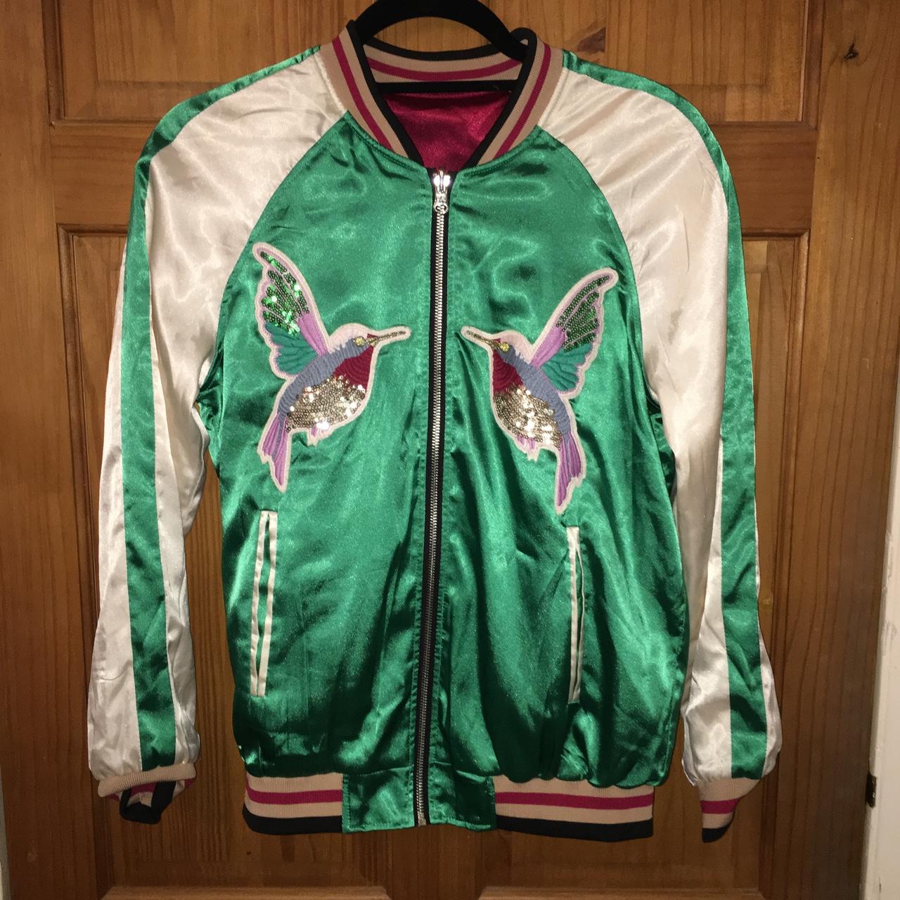 Reversible Japanese style bomber jacket with bird... | Depop