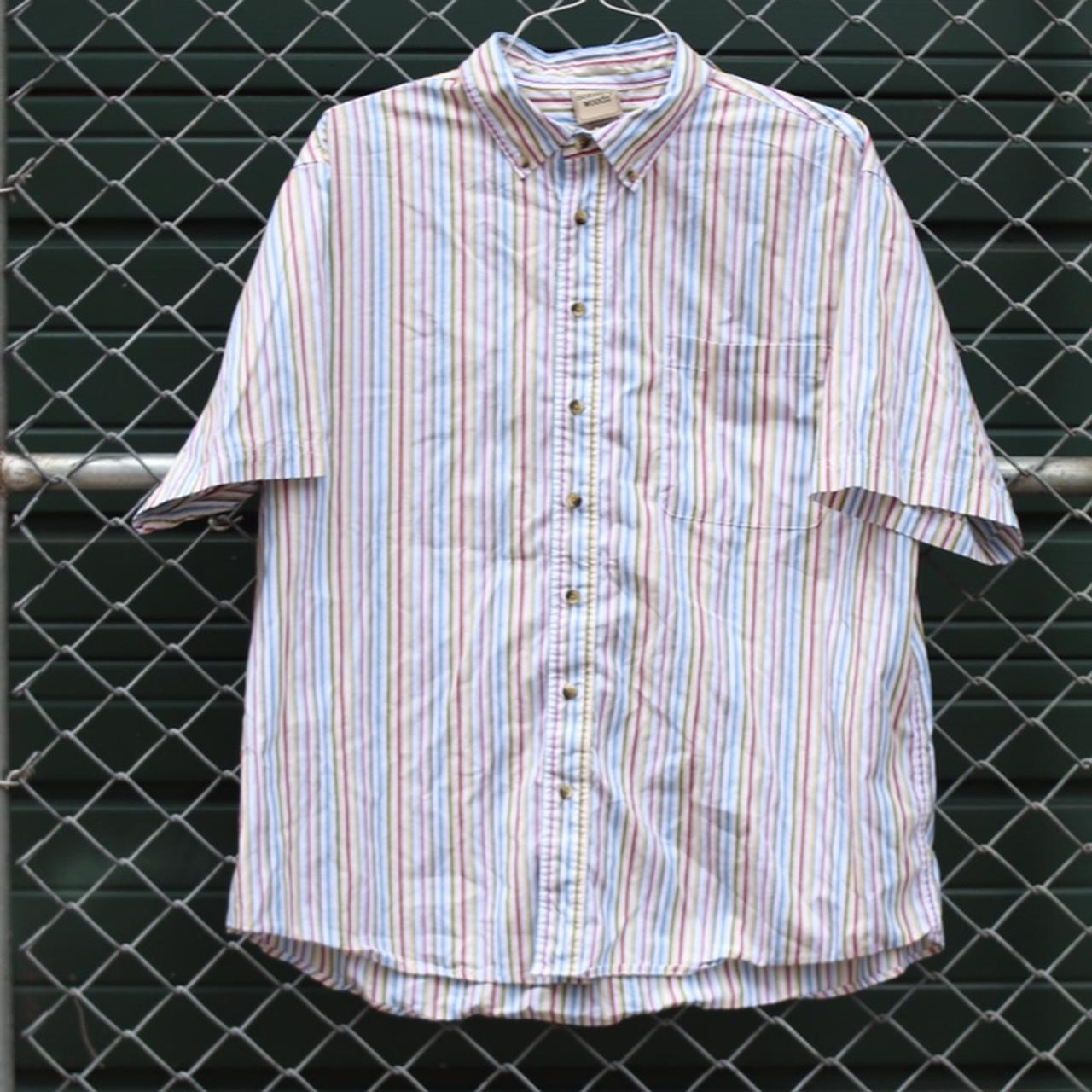 Colorful Summer button up Multi Vertical Striped... - Depop