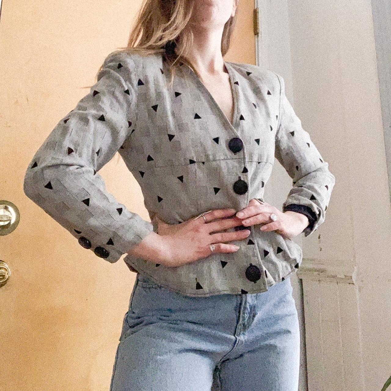 Vintage 80’s Checker & Triangle Printed Blazer... - Depop