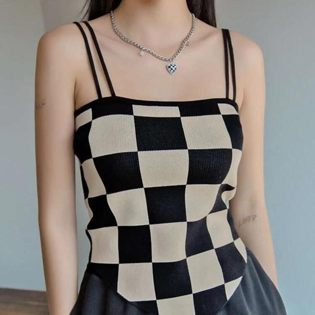Cute acubi fashion inspired Checker pattern knit... - Depop