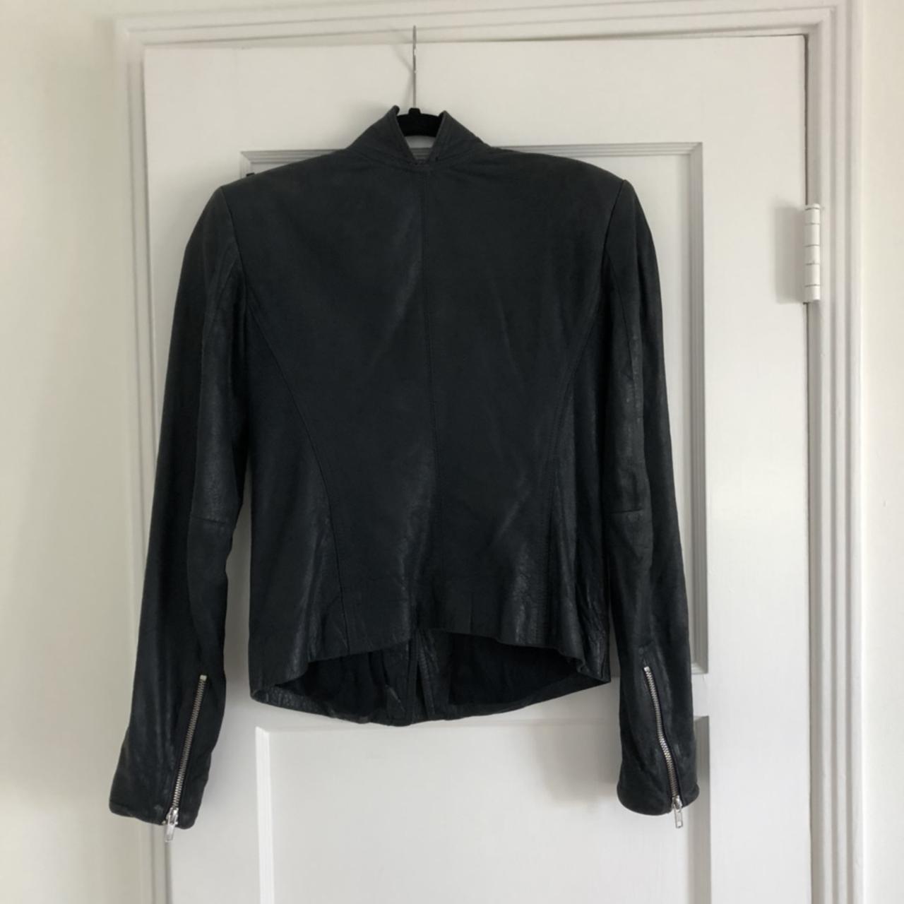 Theyskens Theory blue leather jacket size P - Depop