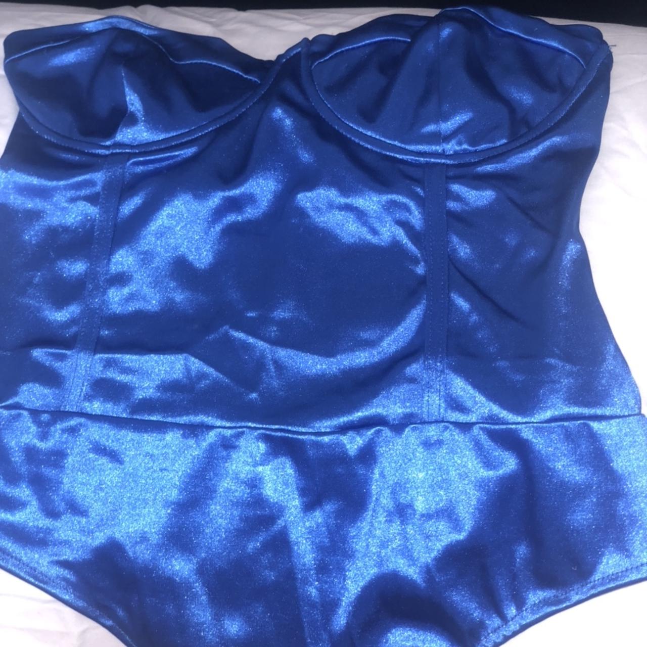 Satin blue bodysuit 💙🦋 only worn once , in perfect... - Depop