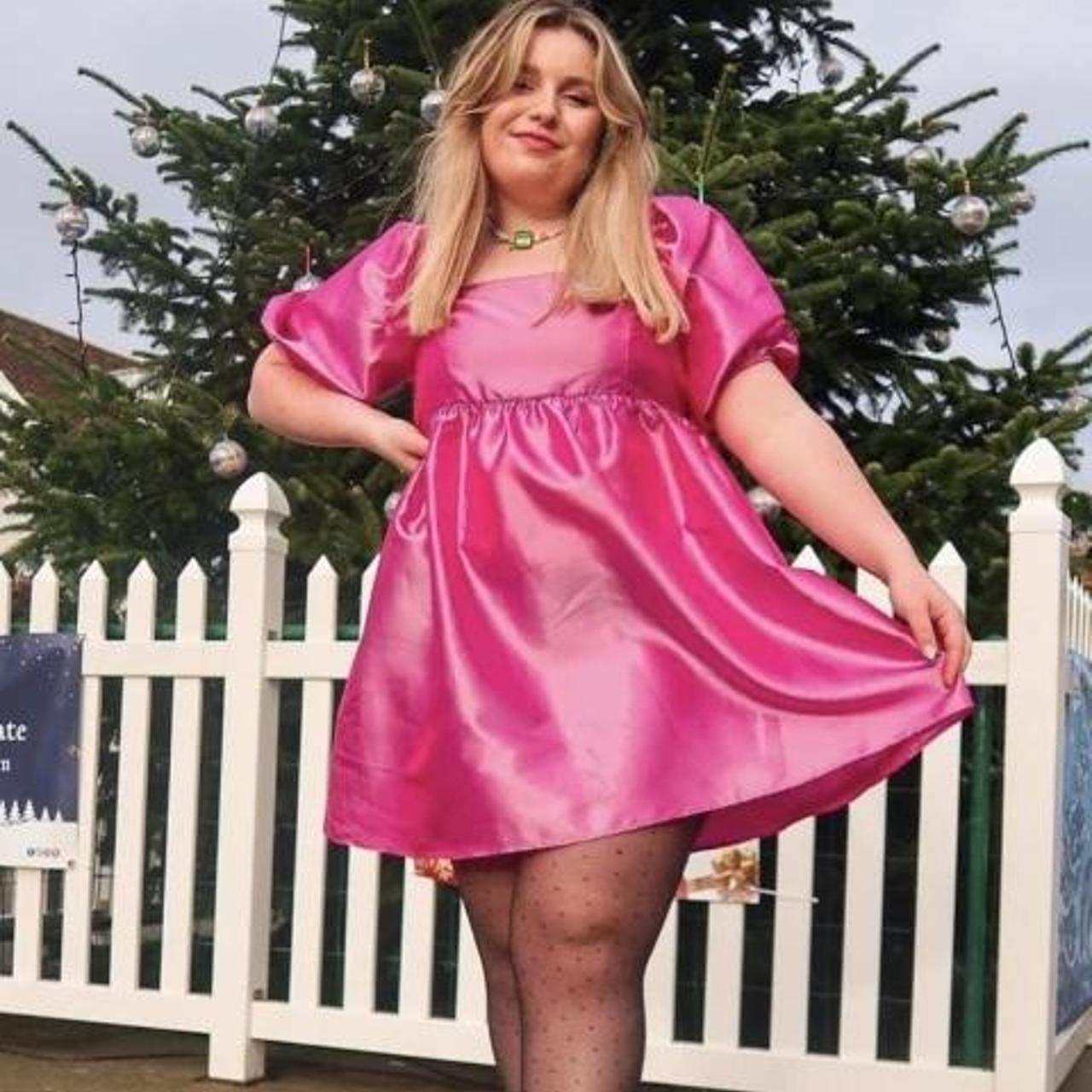 GEORGE / ASDA pink puff sleeve satin dress, size... - Depop