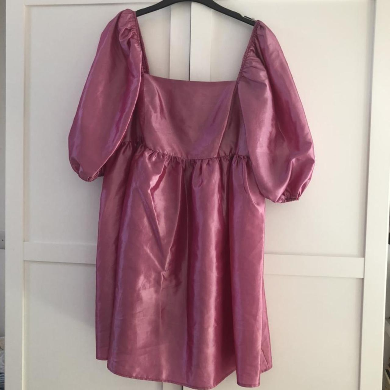 GEORGE / ASDA pink puff sleeve satin dress, size... - Depop