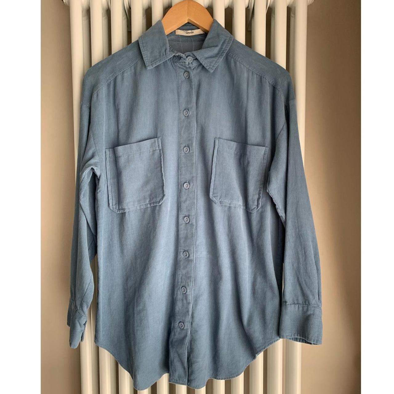 George Blue Corduroy Pocket Long Sleeve Collared... - Depop