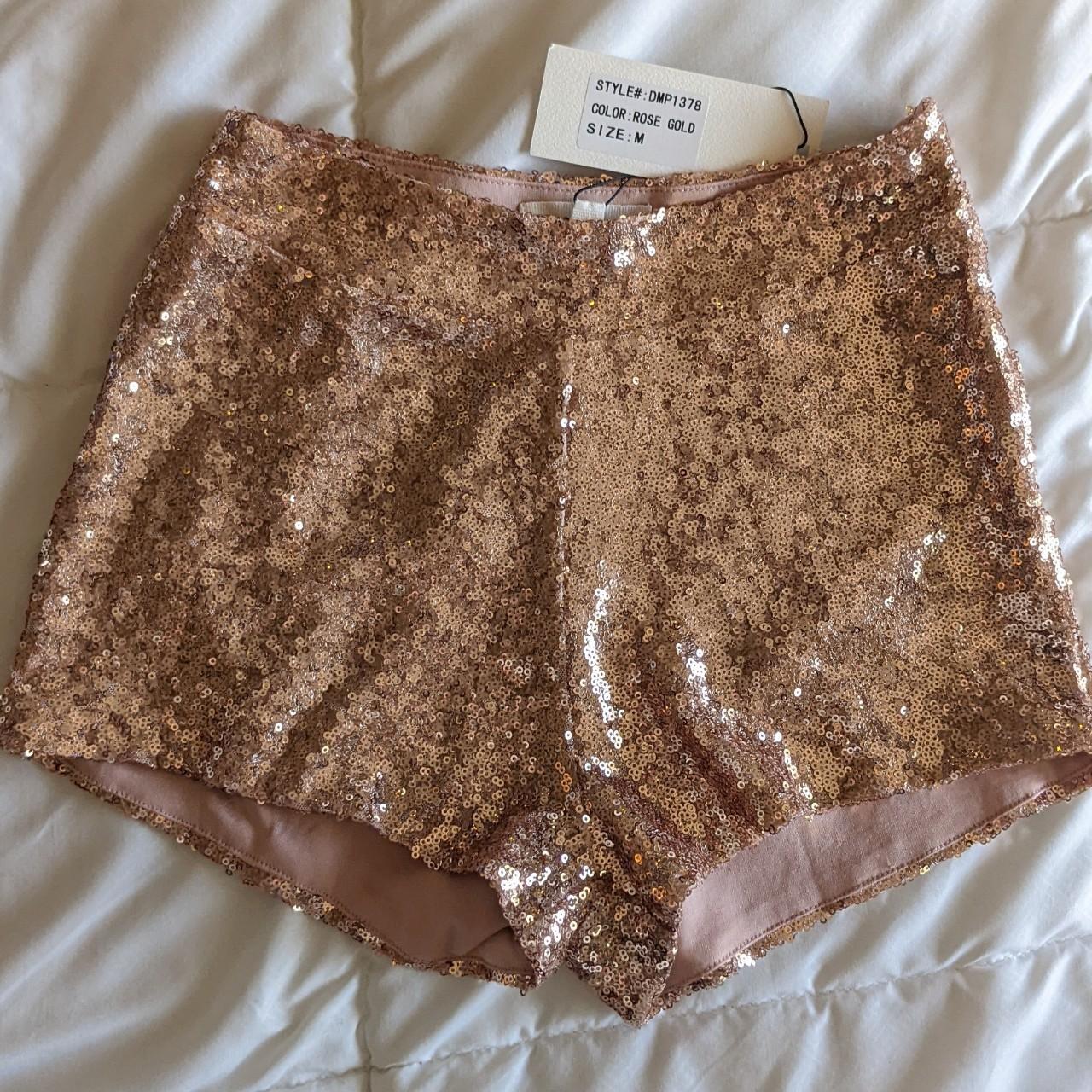 Rose gold sequin Dance & Marvel hot mini shorts.... - Depop