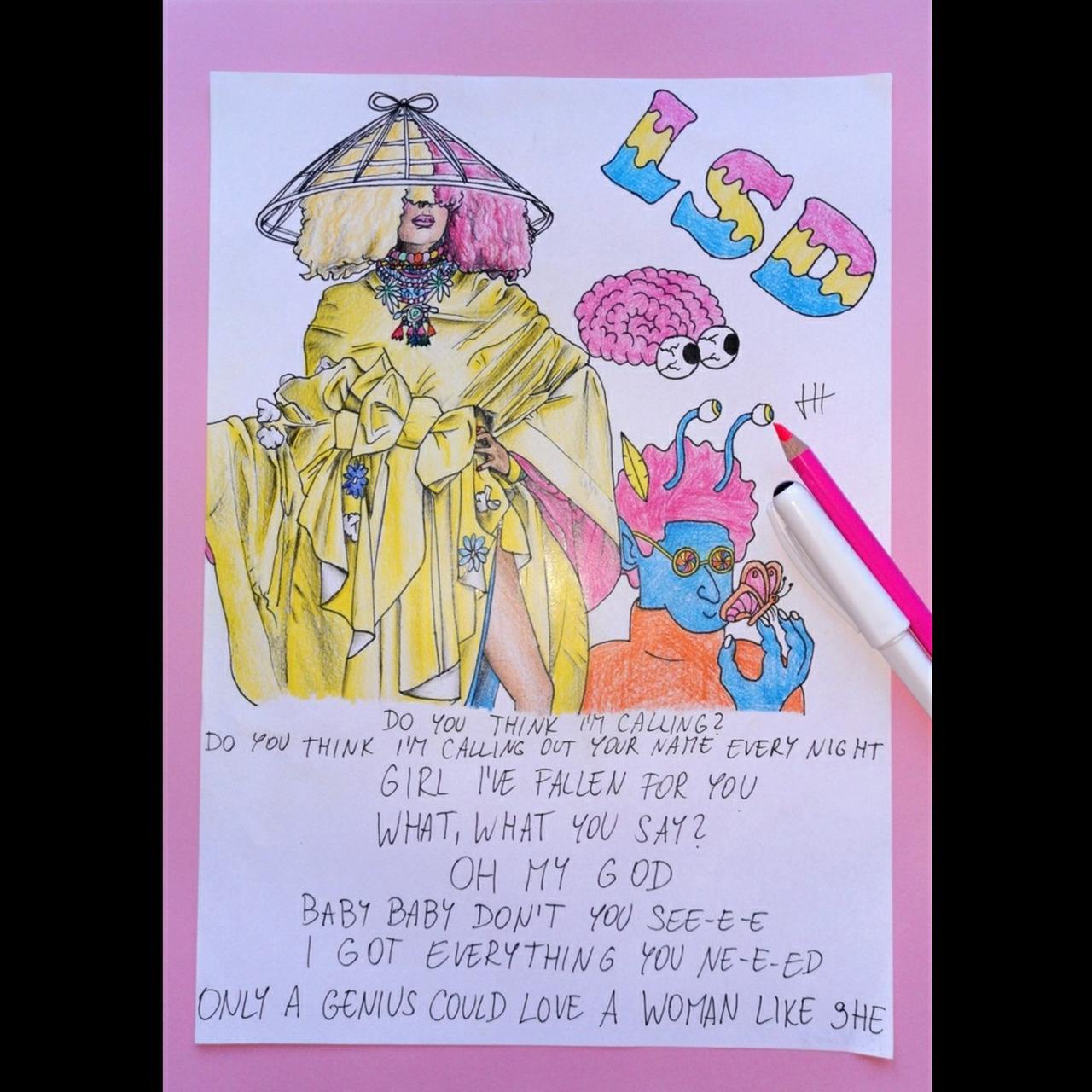 LSD - Genius drawing, Sia, Labrinth, Diplo, fan art,... - Depop