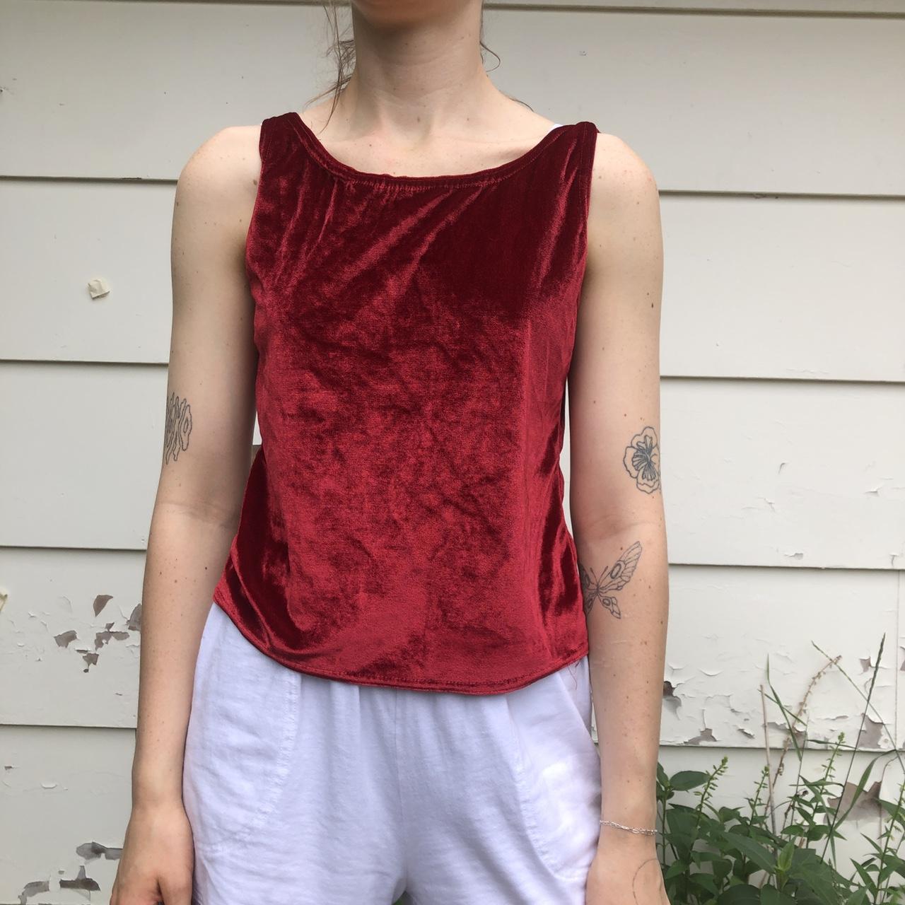 vintage red velvet tank top soft velvet tank top,... - Depop