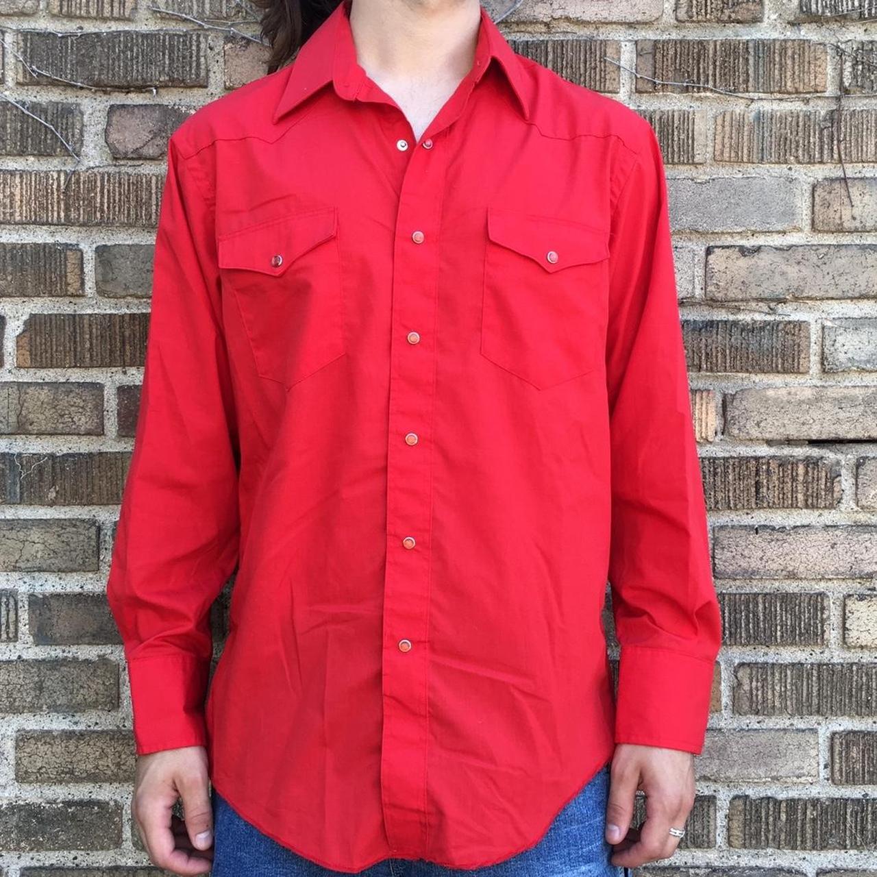 90s Wrangler Cowboy Shirt Bright red shirt with a... - Depop