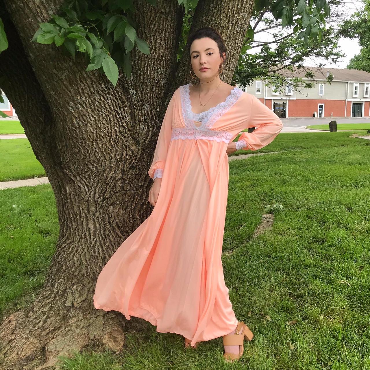 Olga Women's Pink and White Robe | Depop