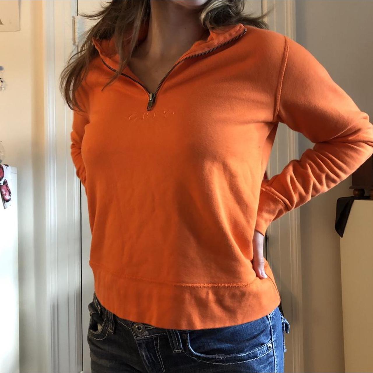 orange obey mock neck sweater. in very good... - Depop