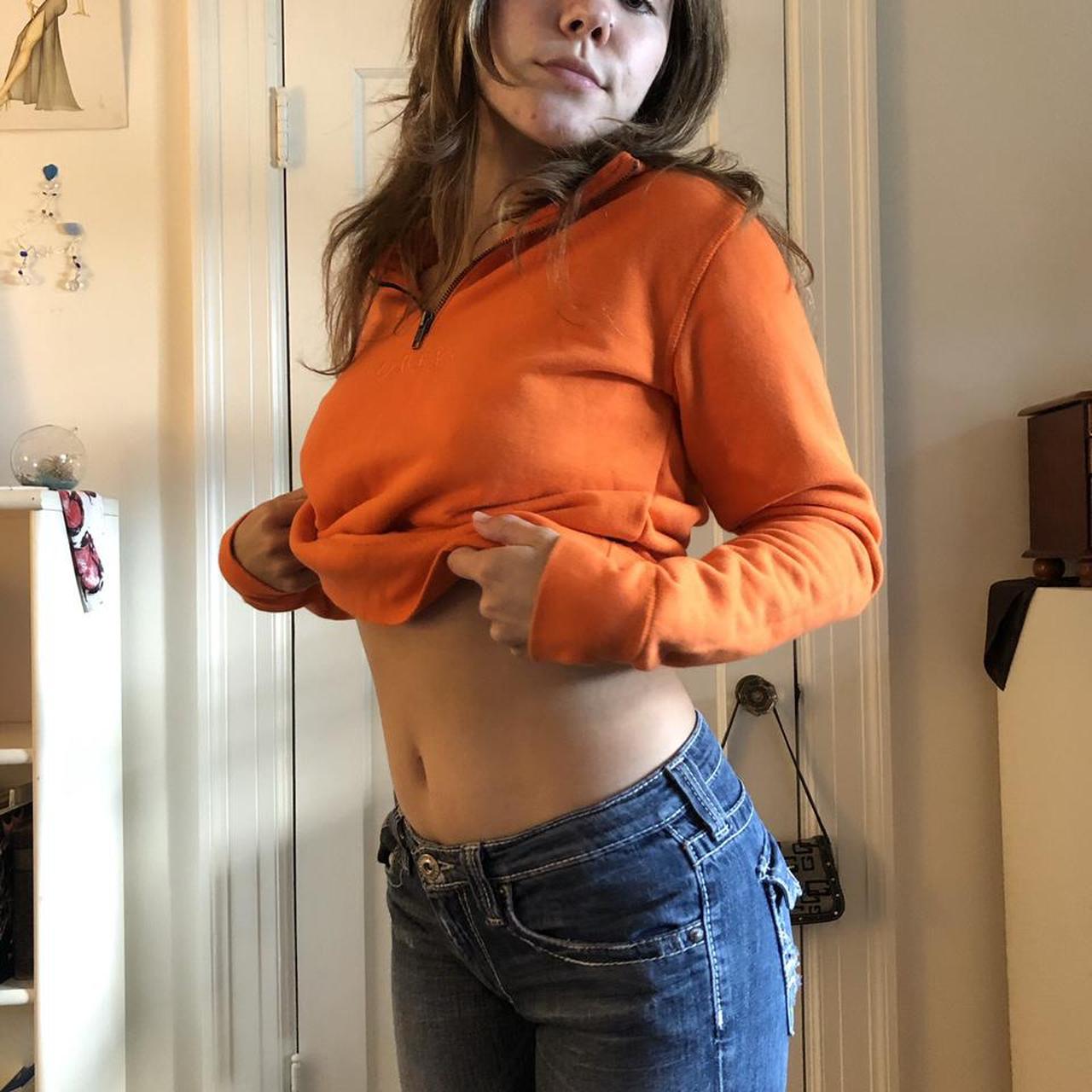 orange obey mock neck sweater. in very good... - Depop