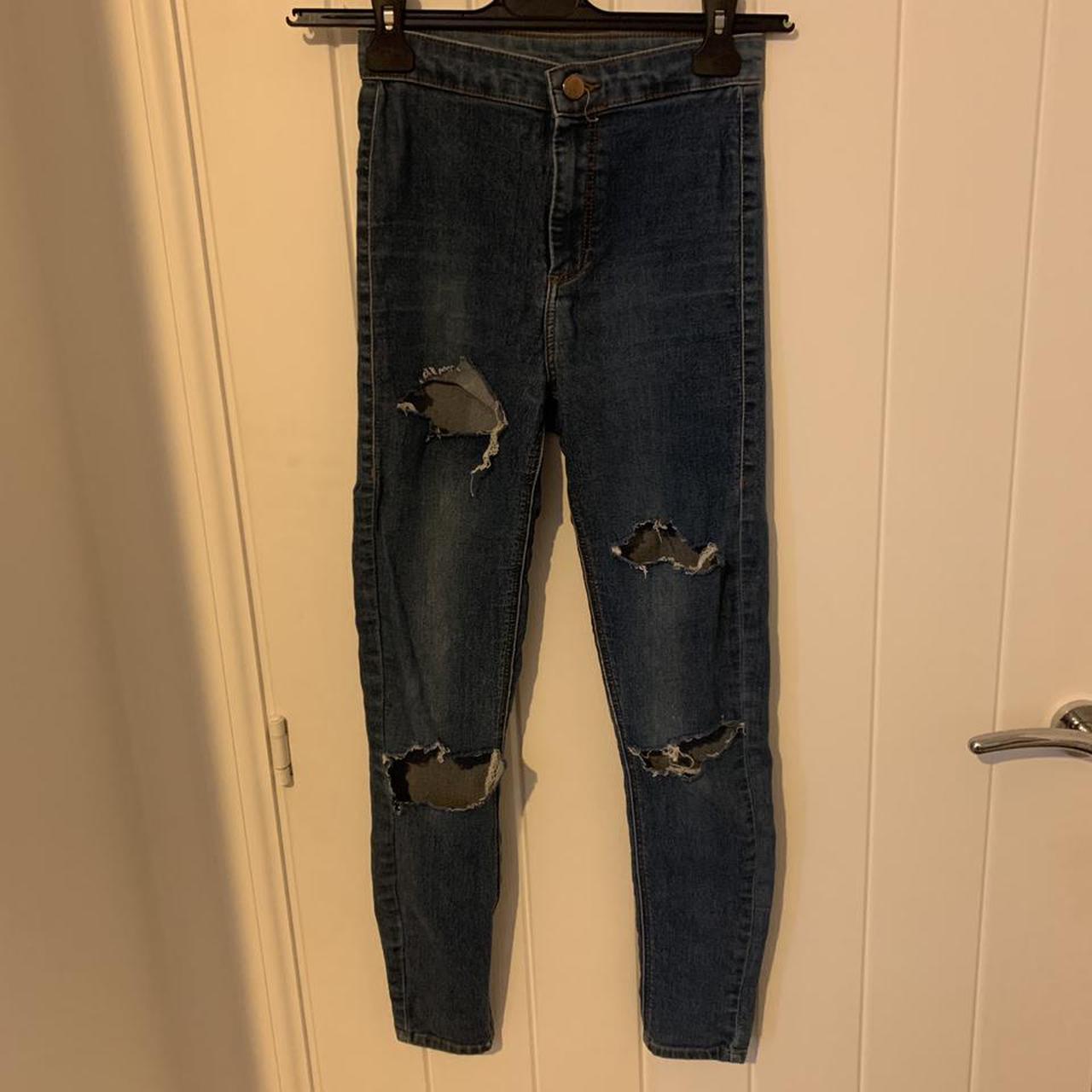 Topshop blue ripped Joni high waisted skinny jeans... - Depop