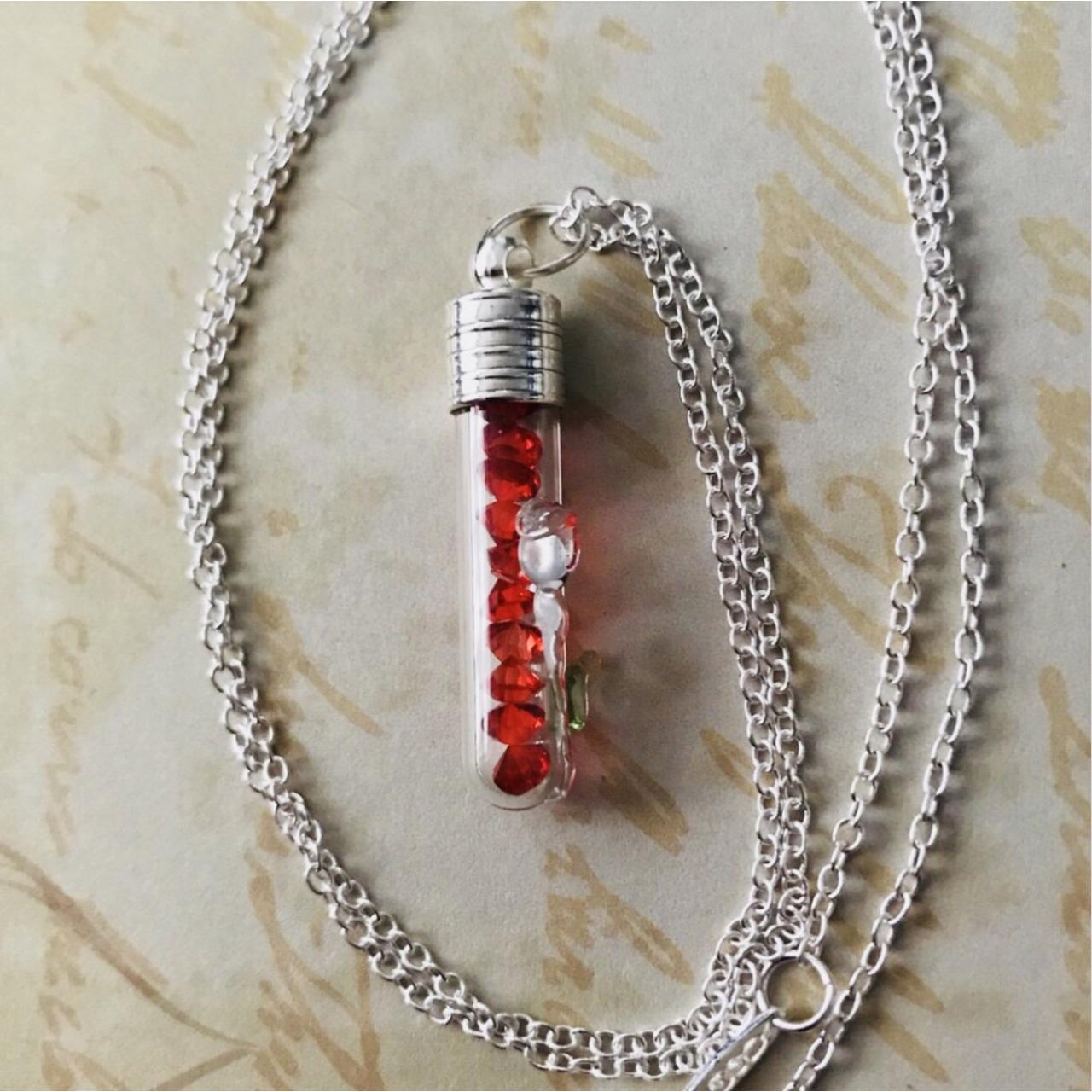 Gorgeous Rose vial necklace handmade by me. Red... - Depop