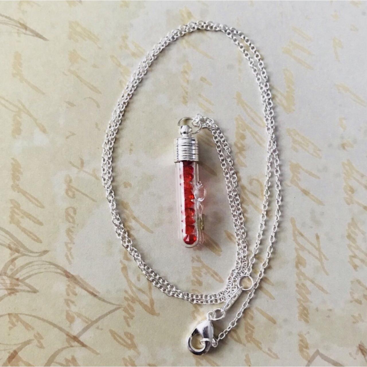 Gorgeous Rose vial necklace handmade by me. Red... - Depop