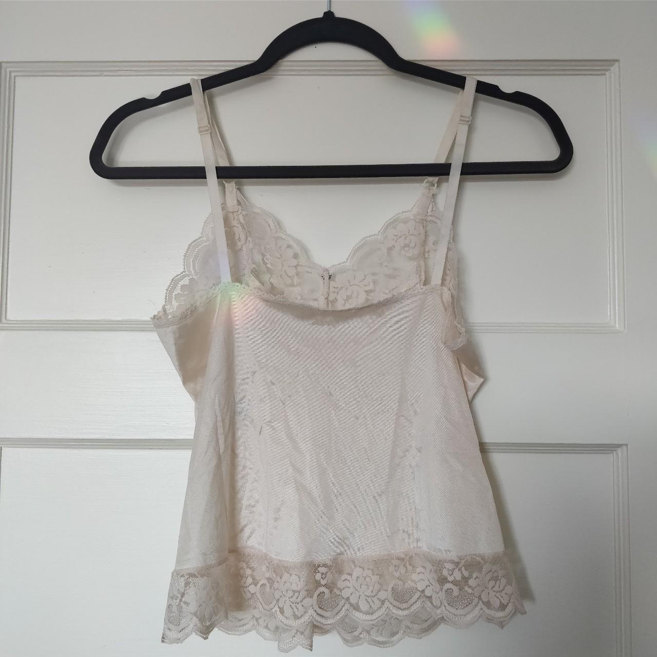 Vintage silky cream lace cami with embroidered... - Depop